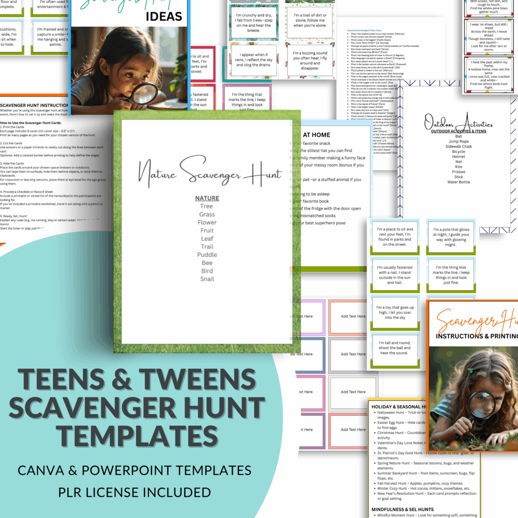 Scavenger Hunt Templates for Teens & Tweens - Createful Journals Your ...